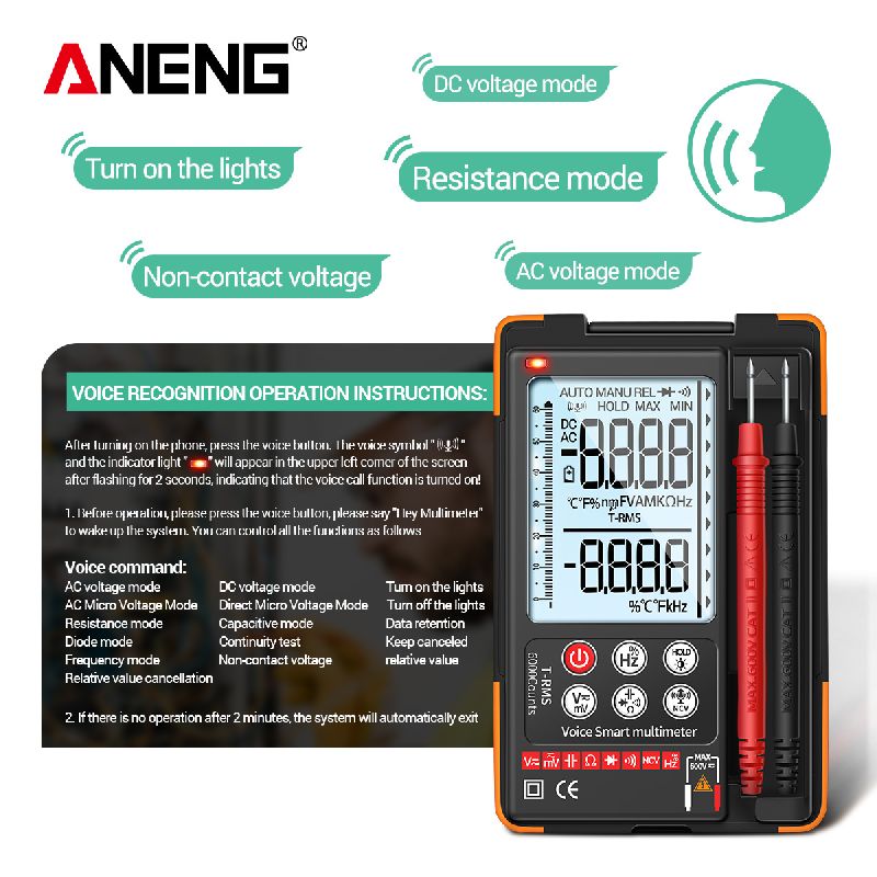 Multifunction Multimeter / Q60S / Voice Control /Auto Range/ TRUE RMS ...